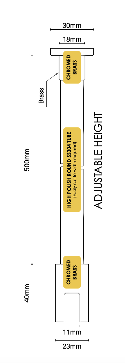 Purity – Vertical Stabiliser Arm – Chrome - Auswide Frameless