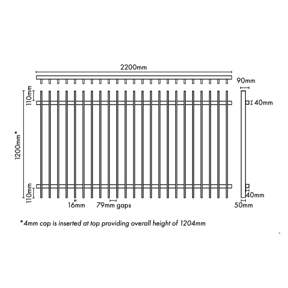 BLADE – Panel 2200Wx1200H – Satin Black - Auswide Frameless
