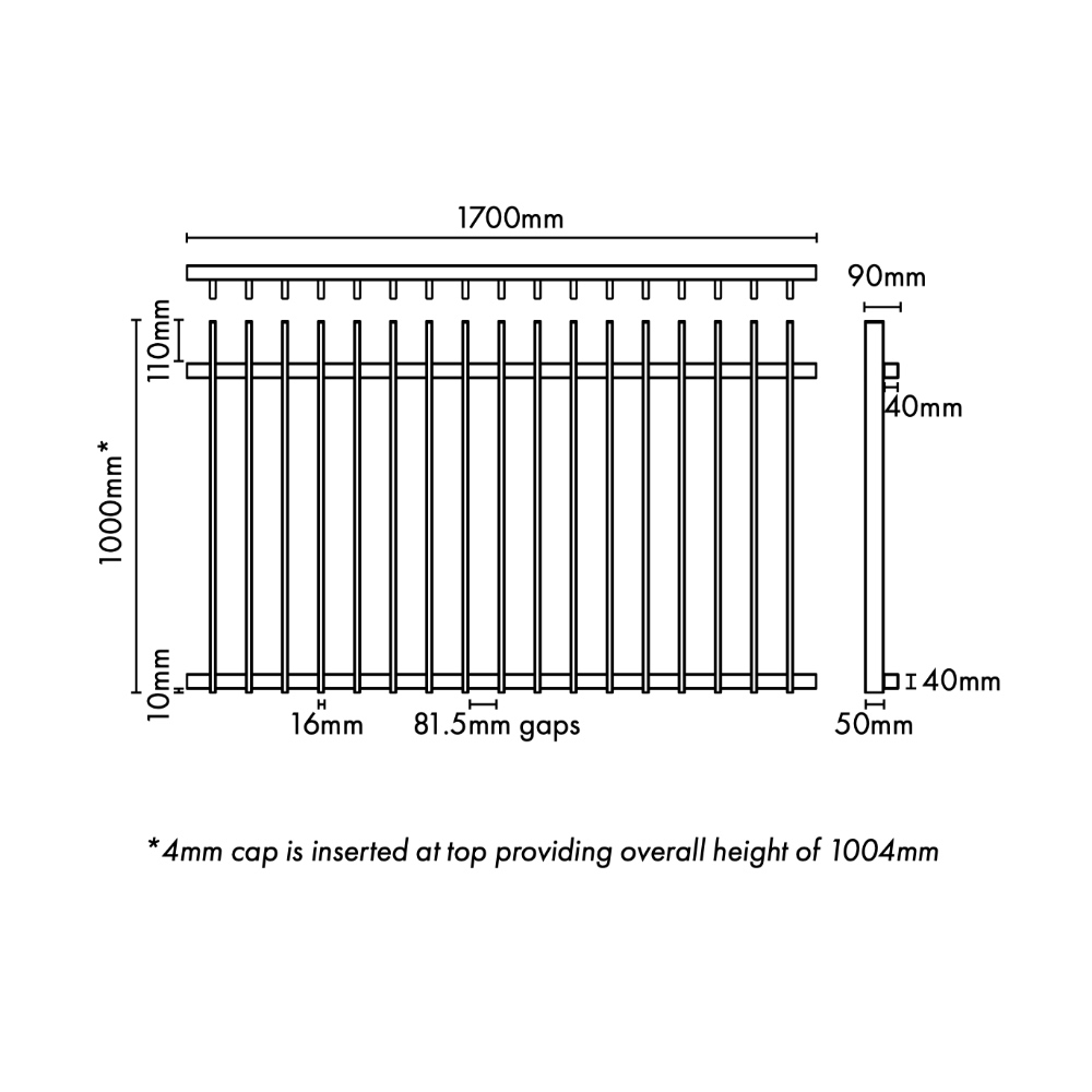 BLADE – Panel 1700Wx1000H – Satin Black - Auswide Frameless